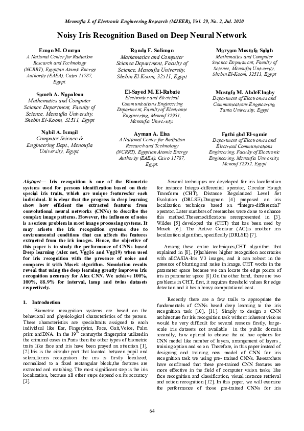 Pdf Noisy Iris Recognition Based On Deep Neural Network
