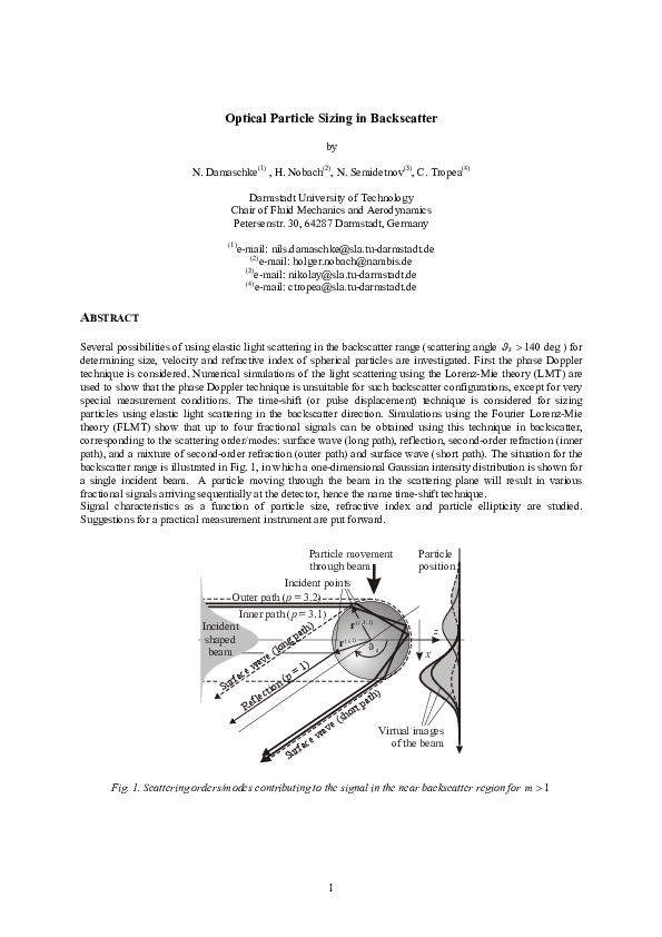 (PDF) Optical Particle Sizing in Backscatter | Cameron Tropea ...