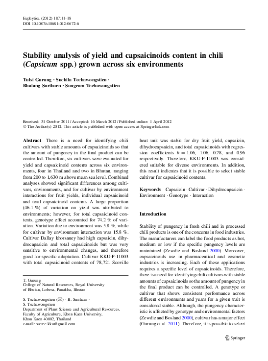 (PDF) Stability analysis of yield and capsaicinoids content in chili ...