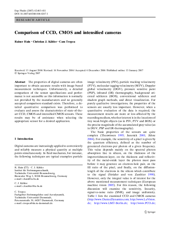 (PDF) Comparison of CCD, CMOS and intensified cameras