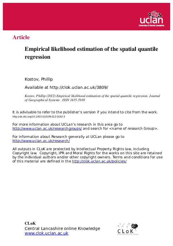 (PDF) Spatial Quantile Regression with Empirical Likelihood