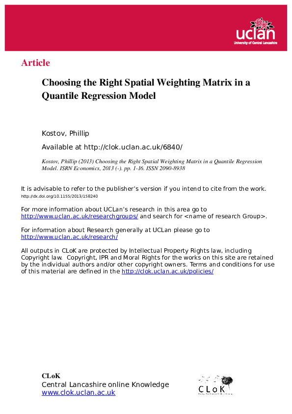 Pdf Choosing The Right Spatial Weighting Matrix In A Quantile Regression Model