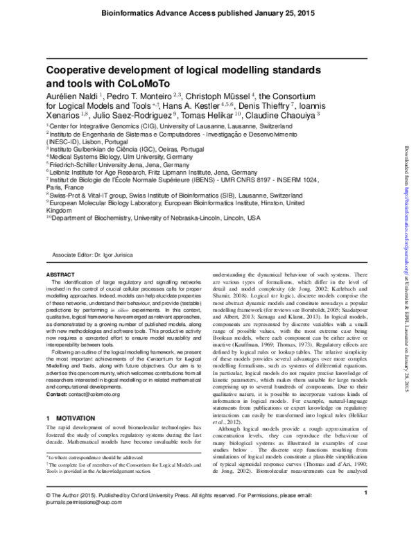 (PDF) Cooperative development of logical modelling standards and tools with CoLoMoTo