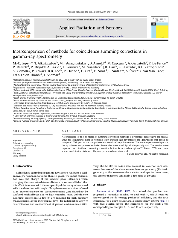 (PDF) Intercomparison of methods for coincidence summing corrections in ...