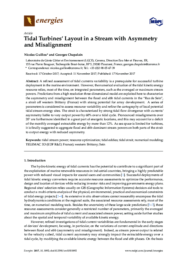 (PDF) Tidal Turbines’ Layout in a Stream with Asymmetry and Misalignment