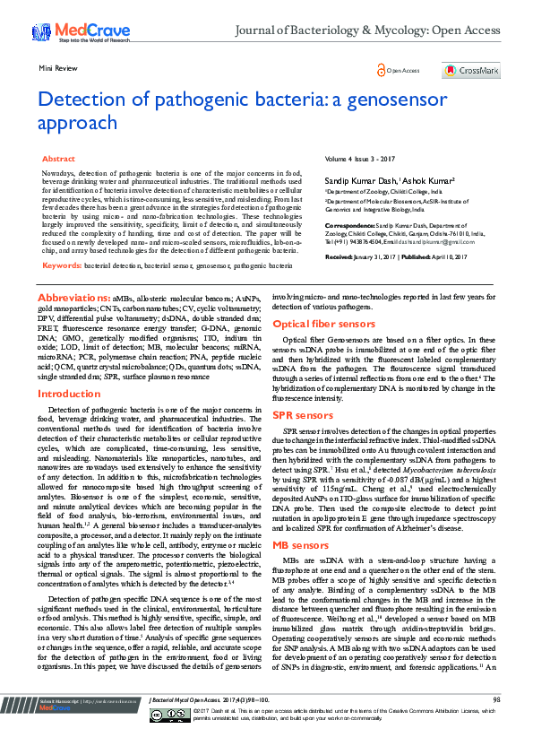 (PDF) Detection of Pathogenic Bacteria: A Genosensor Approach
