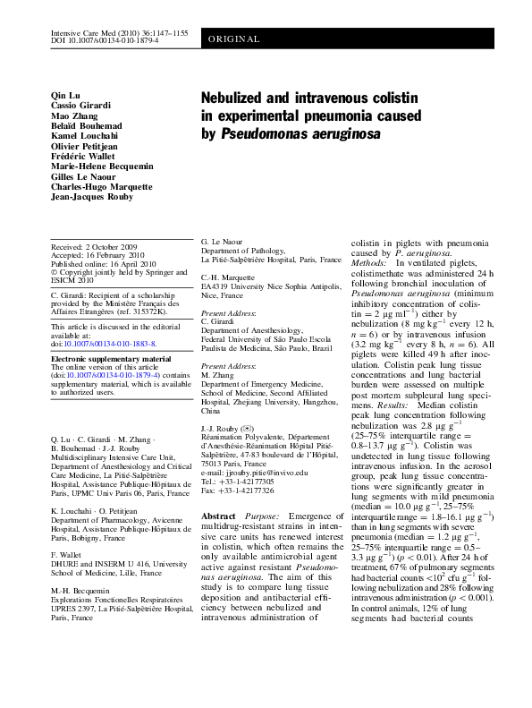 (PDF) Nebulized and intravenous colistin in experimental pneumonia ...