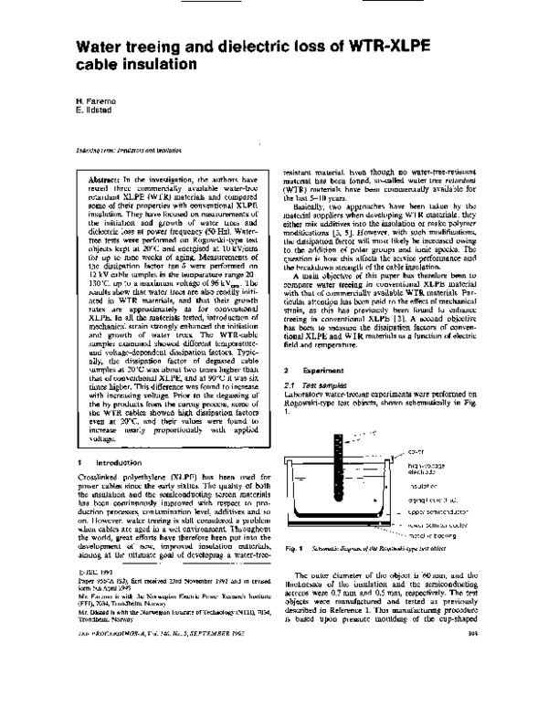 (PDF) Water treeing and dielectric loss of WTR-XLPE cable insulation