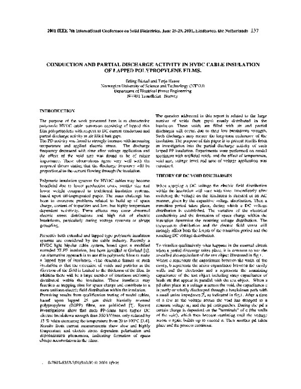 (PDF) Conduction and partial discharge activity in HVDC cable ...