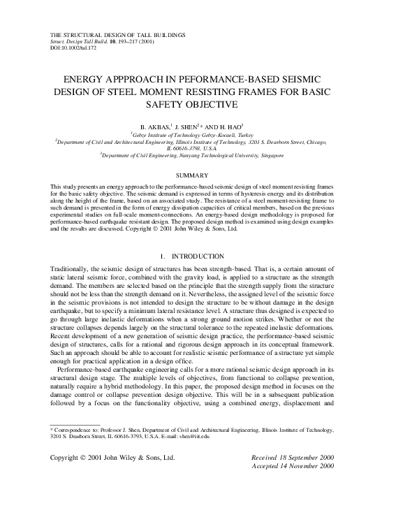 (PDF) Energy approach in performance-based seismic design of steel ...