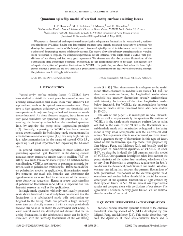 (PDF) Quantum spin-flip model of vertical-cavity surface-emitting lasers