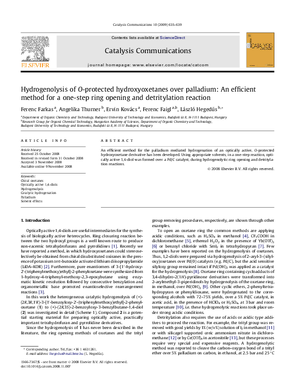 (PDF) Hydrogenolysis of O-protected hydroxyoxetanes over palladium: An ...