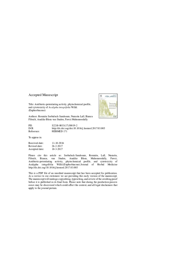 (PDF) Antibiotic-potentiating activity, phytochemical profile, and ...