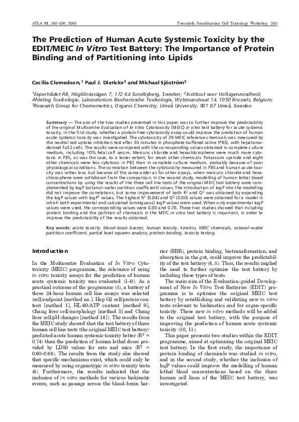 (PDF) The prediction of human acute systemic toxicity by the EDIT/MEIC ...