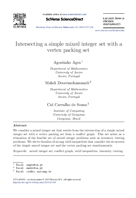 (PDF) Intersecting a simple mixed integer set with a vertex packing set