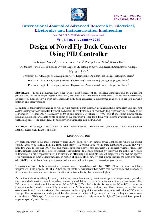 (PDF) Design of Novel Fly-Back Converter Using PID Controller