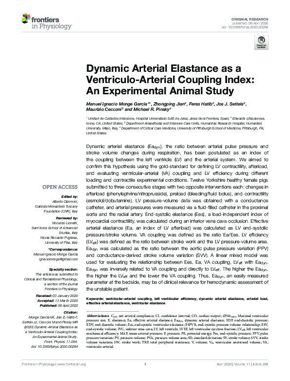 (PDF) Dynamic Arterial Elastance as a Ventriculo-Arterial Coupling ...