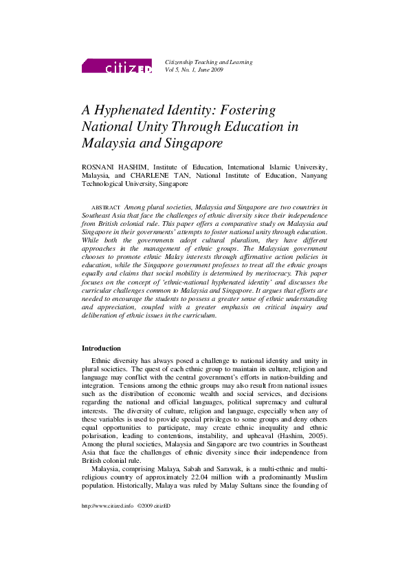 (PDF) A Hyphenated Identity: Fostering National Unity Through Education ...