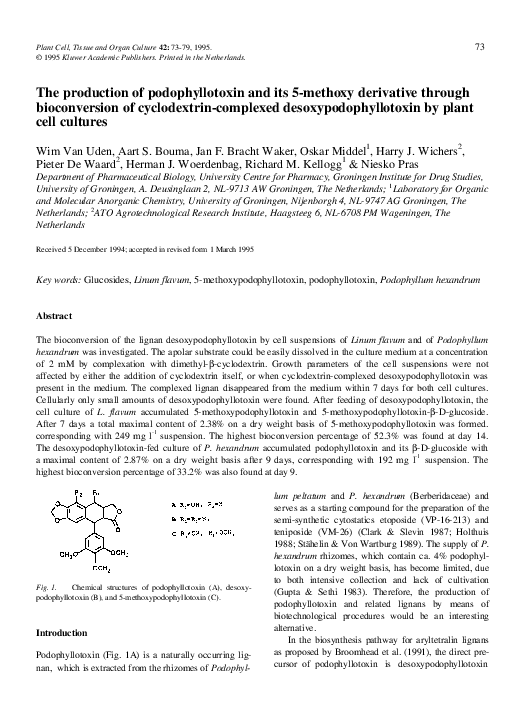(PDF) The production of podophyllotoxin and its 5-methoxy derivative ...