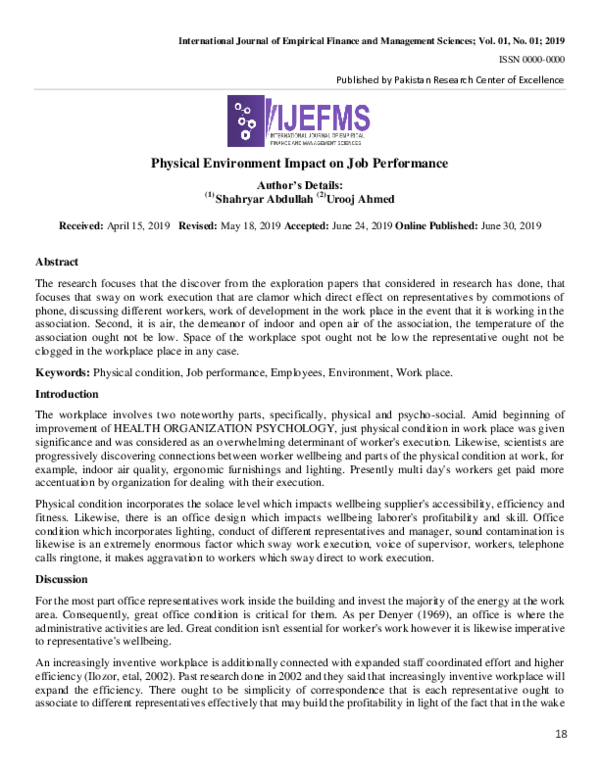 (PDF) Physical Environment Impact on Job Performance
