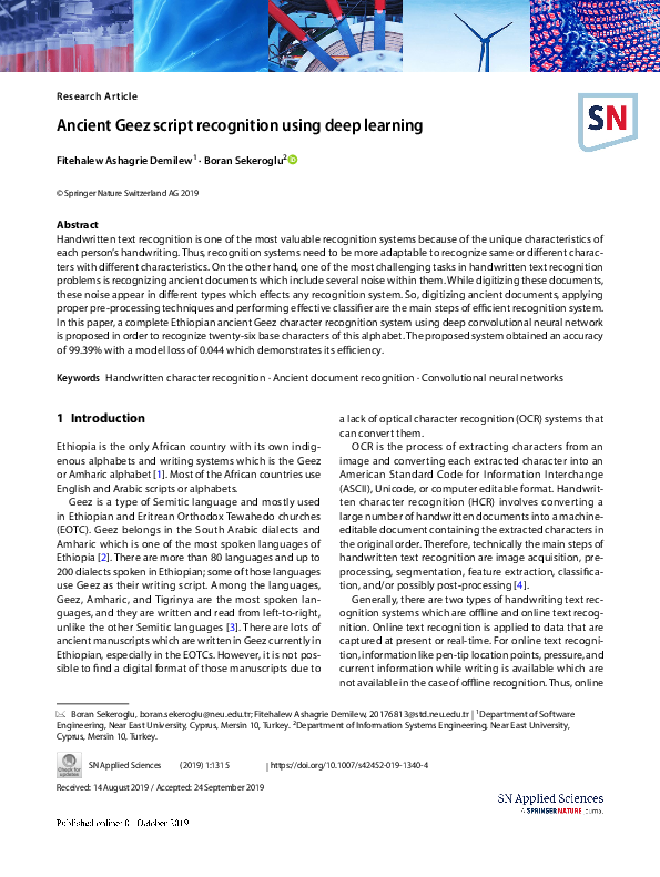 Pdf Ancient Geez Script Recognition Using Deep Learning 