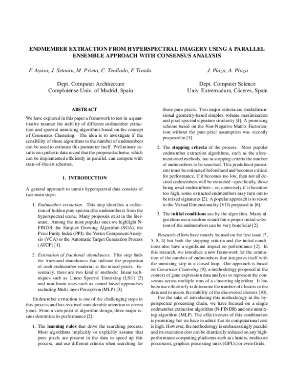 Pdf Endmember Extraction From Hyperspectral Imagery Using A Parallel Ensemble Approach With