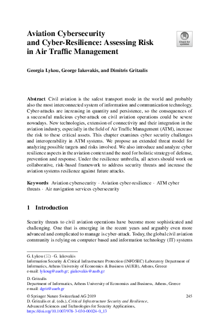 (PDF) Aviation Cybersecurity and Cyber-Resilience: Assessing Risk in ...