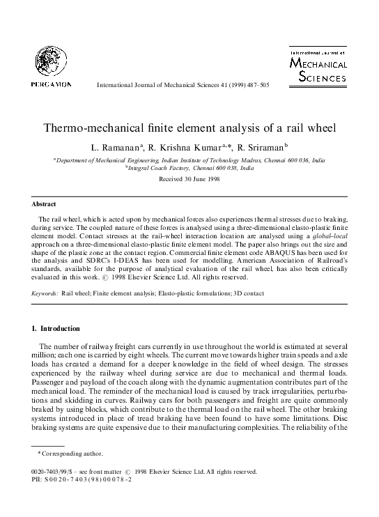 (PDF) Thermo-mechanical finite element analysis of a rail wheel