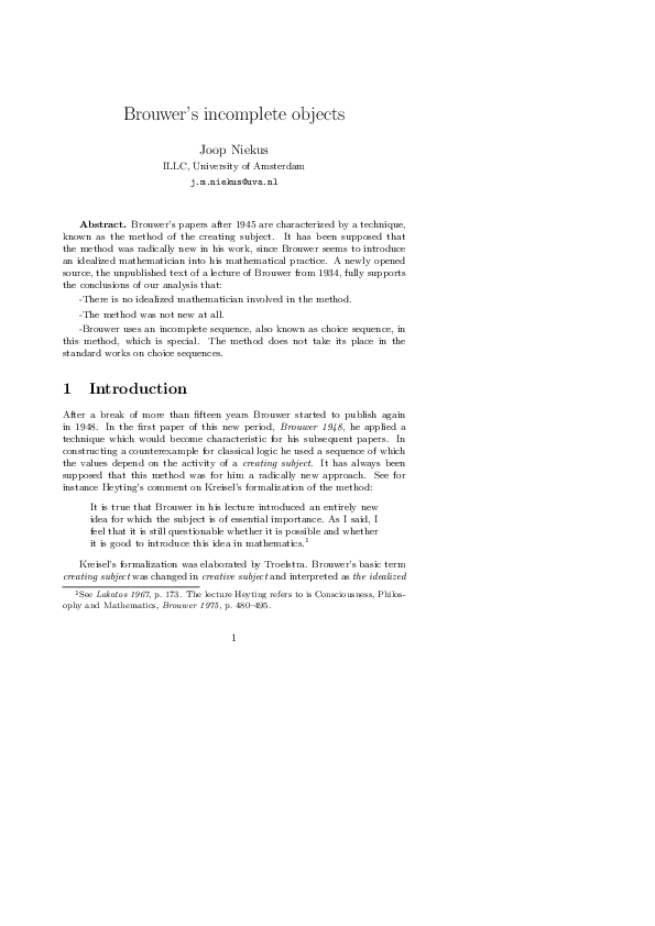 (PDF) Brouwer's Incomplete Objects
