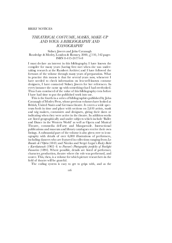 (PDF) Theatrical Costume, Masks, Make-Up and Wigs: A Bibliography and ...