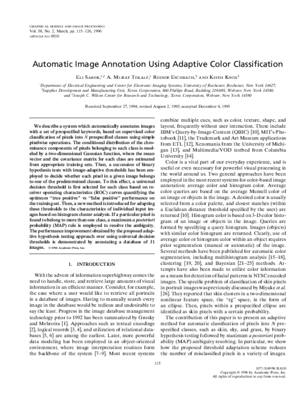 Pdf Automatic Image Annotation Using Adaptive Color Classification
