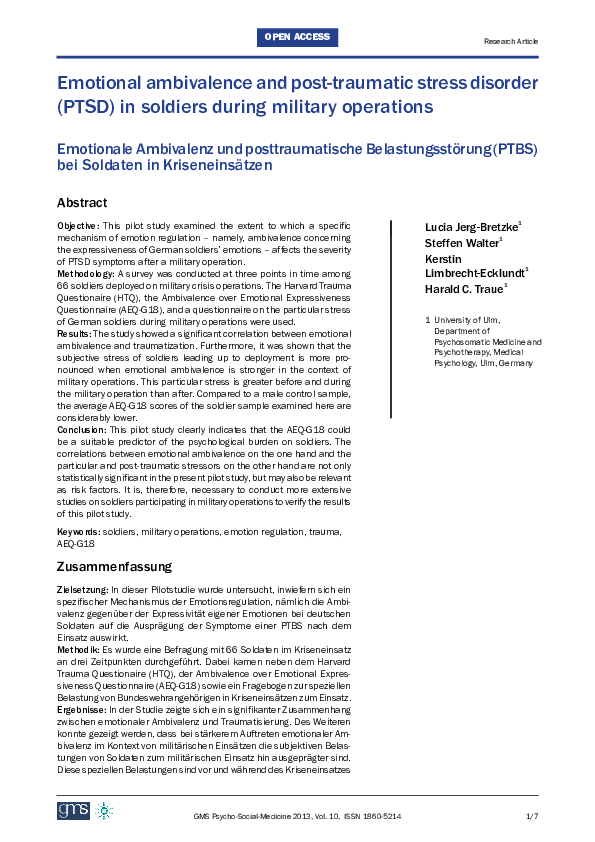 (PDF) Emotional ambivalence and post-traumatic stress disorder (PTSD ...