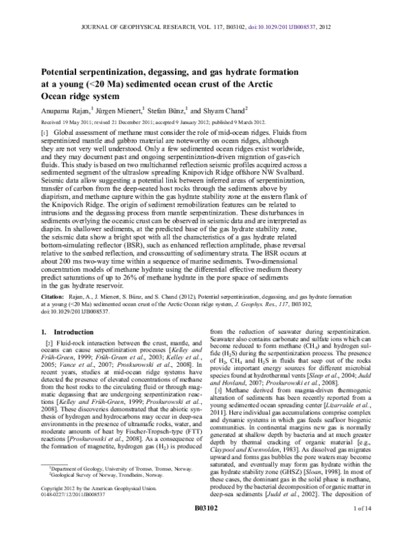 (PDF) Potential serpentinization, degassing, and gas hydrate formation ...