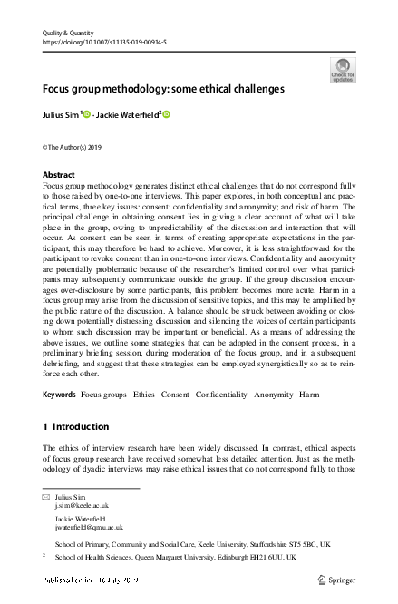 (PDF) Focus group methodology: some ethical challenges