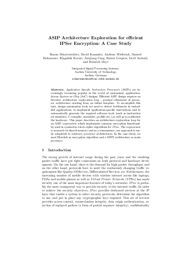 (PDF) ASIP architecture exploration for efficient IPSec encryption