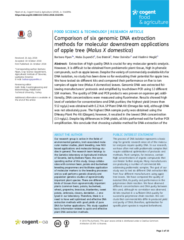 (PDF) Comparison of six genomic DNA extraction methods for molecular ...