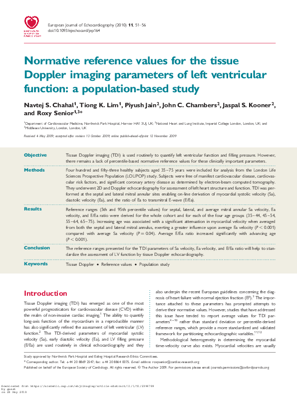 (PDF) Normative reference values for the tissue Doppler imaging ...