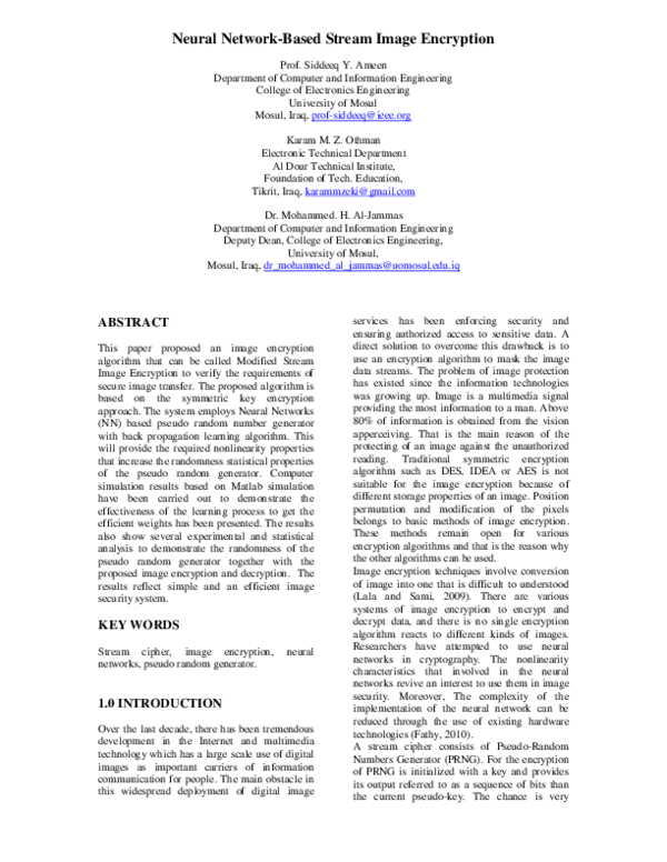 (PDF) Neural Network-Based Stream Image Encryption