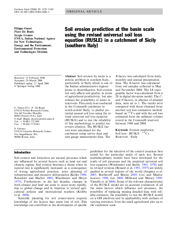 (PDF) Soil erosion prediction at the basin scale using the revised ...