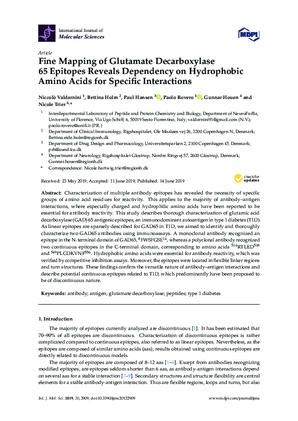(PDF) Fine Mapping of Glutamate Decarboxylase 65 Epitopes Reveals ...