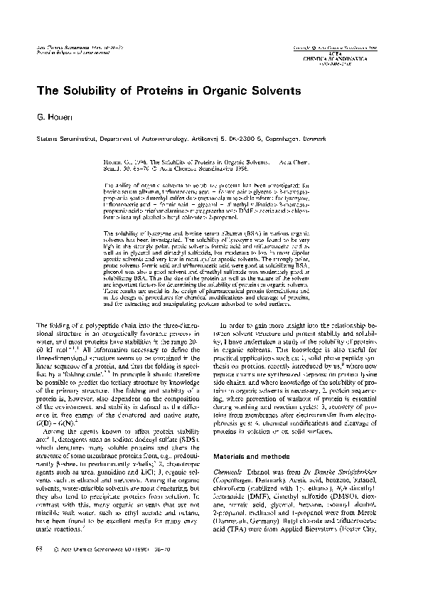 (PDF) The Solubility of Proteins in Organic Solvents