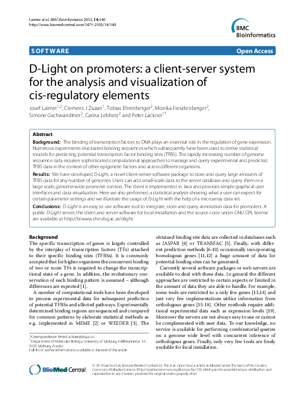 Pdf D Light On Promoters A Client Server System For The Analysis And