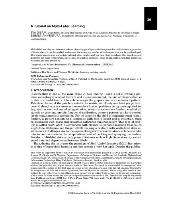 (PDF) A Tutorial on Multilabel Learning
