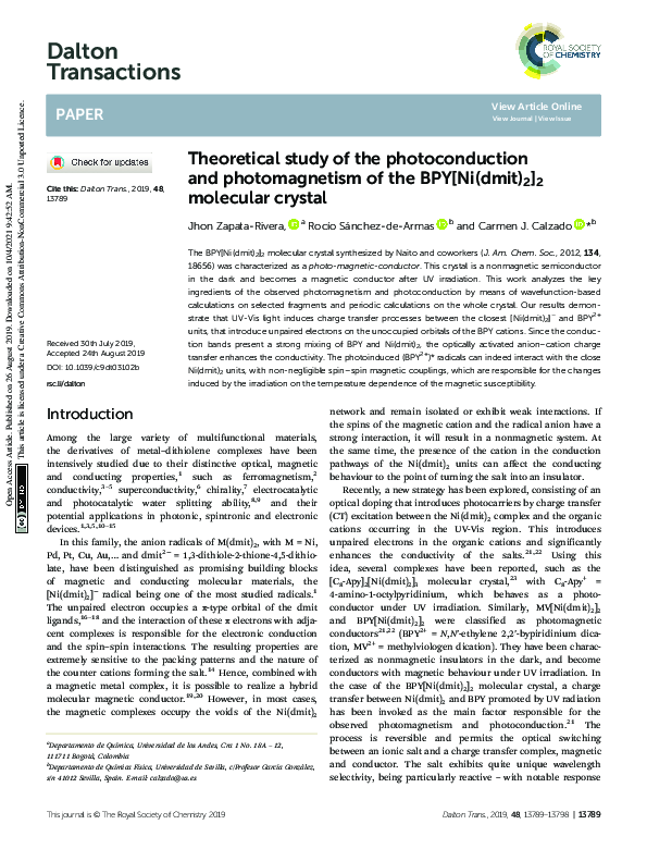 (PDF) Theoretical study of the photoconduction and photomagnetism of ...