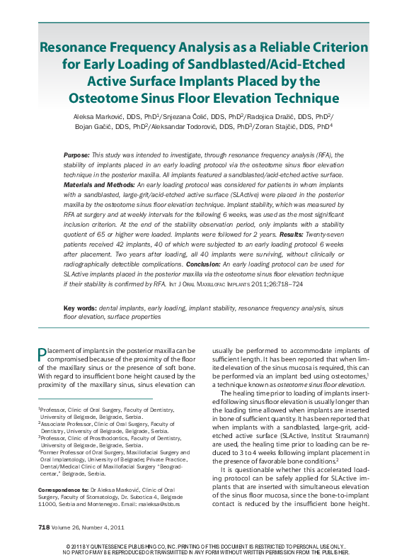 (PDF) Resonance frequency analysis as a reliable criterion for early ...