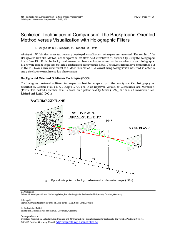 (PDF) Schlieren Techniques in Comparison: The Background Oriented Method versus Visualization ...