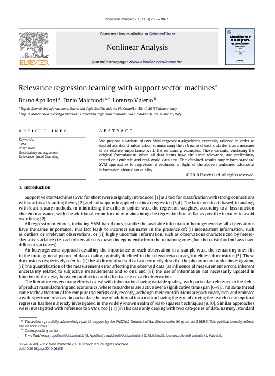 Pdf Relevance Regression Learning With Support Vector Machines
