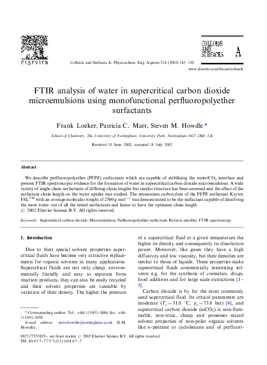 (PDF) FTIR analysis of water in supercritical carbon dioxide ...