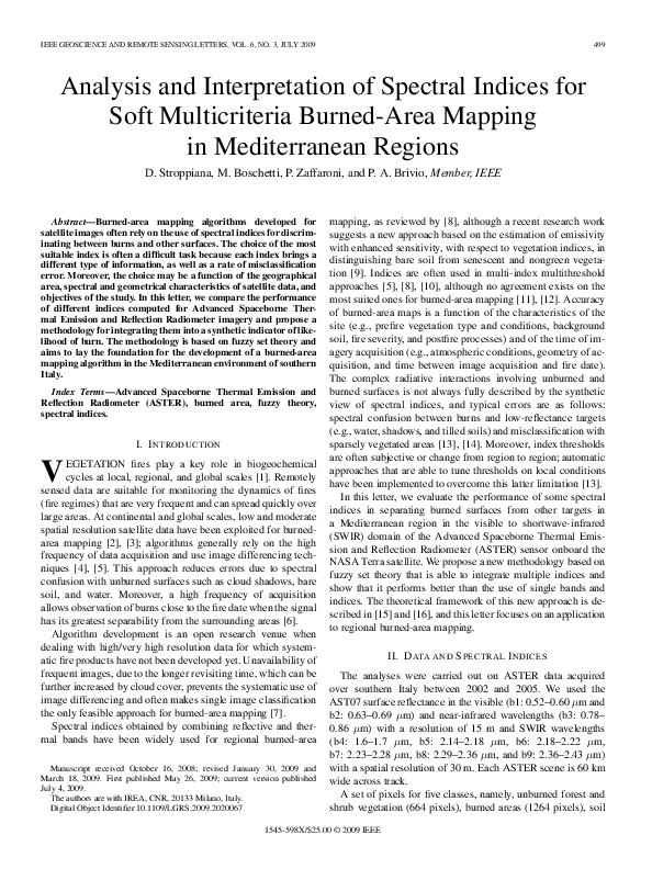 (PDF) Analysis and Interpretation of Spectral Indices for Soft Multicriteria Burned-Area Mapping ...