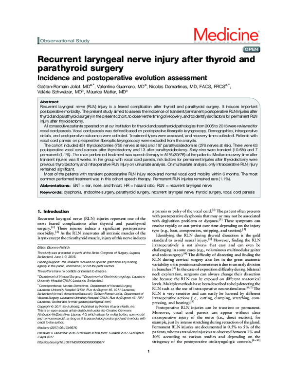 (PDF) [Recurrent laryngeal nerve injury after thyroidectomy and ...